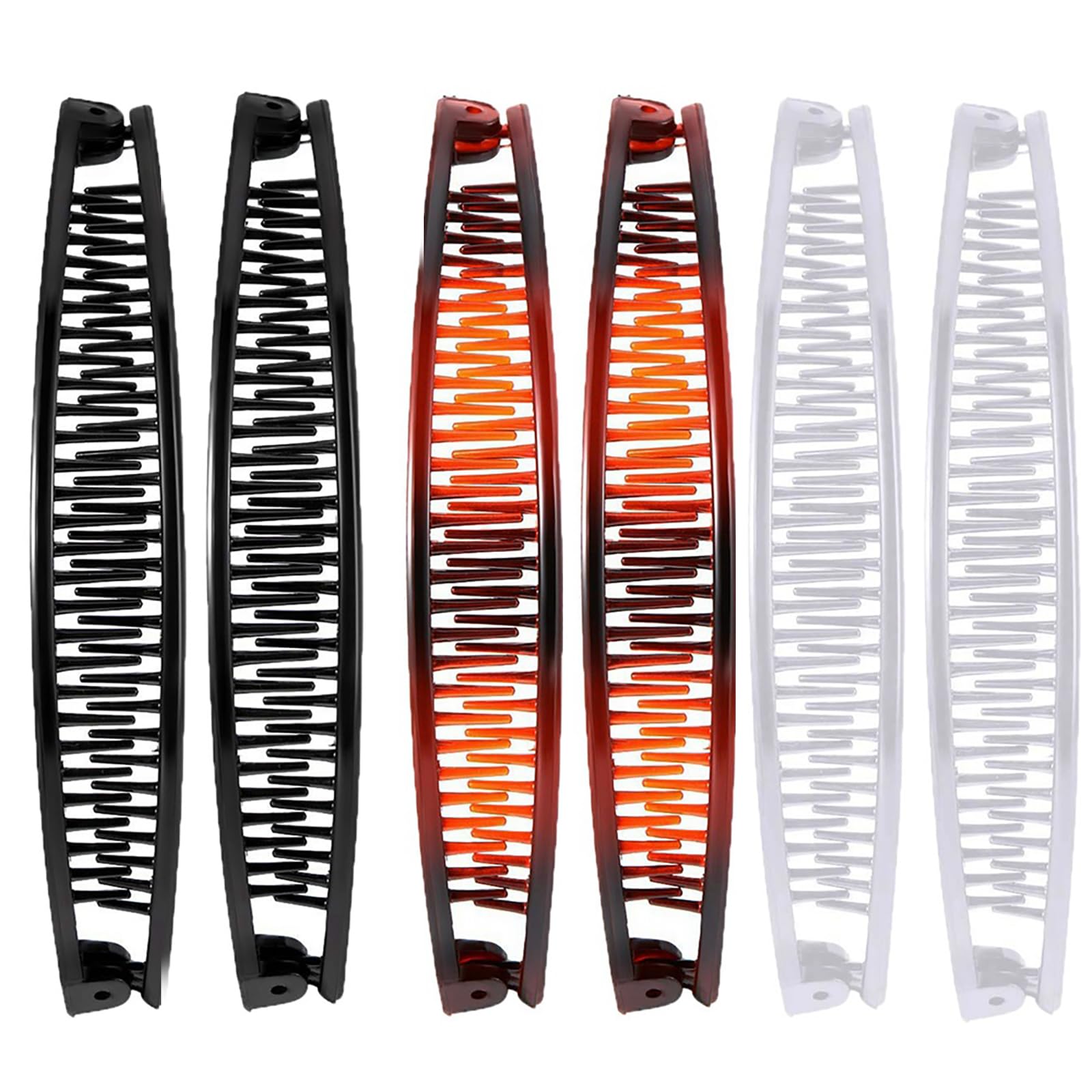 6PCS Banana Clips Hair Clincher Combs Bananas Vintage Large Hair Clip for Thick Banana Clips Set for Women Stylish Hair Accessories for Ponytails, Fishtails, and More (Brown, White, Black)