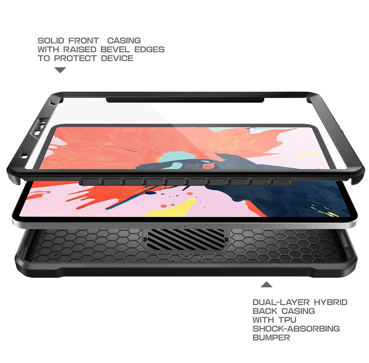 iPad Pro 12.9 Case 2018, SUPCASE UB Pro Series with Built-In Screen Protector Heavy Duty Full-Body Rugged Protective Case for iPad Pro 12.9 Inch 2018 Release (Not Support Pencil Charging) (Black)