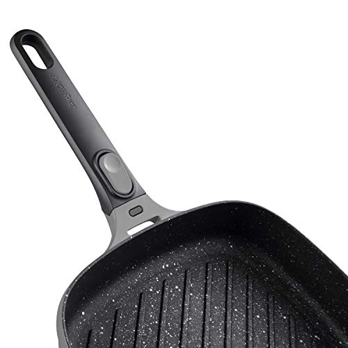 Berghoff GEM Non-stick Grill Pan 10", Square, Stay-cool, Detachable Handle, Ferno-Green, Non-Toxic Coating, Induction Cooktop Ready