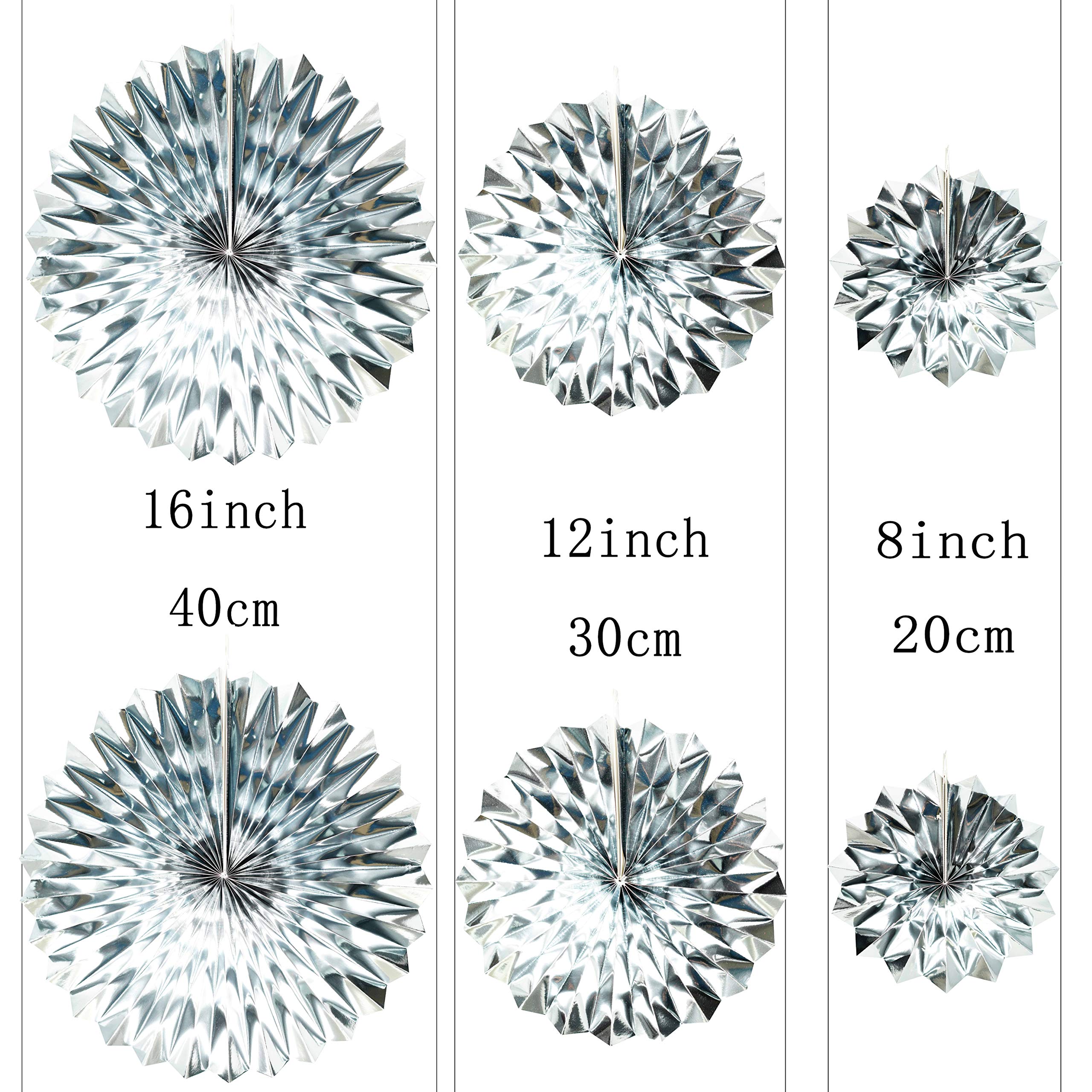 Black Silver Party Hanging Paper Fans Decorations - Wedding Retirement Graduation Birthday Party Engagement Bridal Shower Party Ceiling Hangings Photo Booth Backdrops Decorations, 12pc