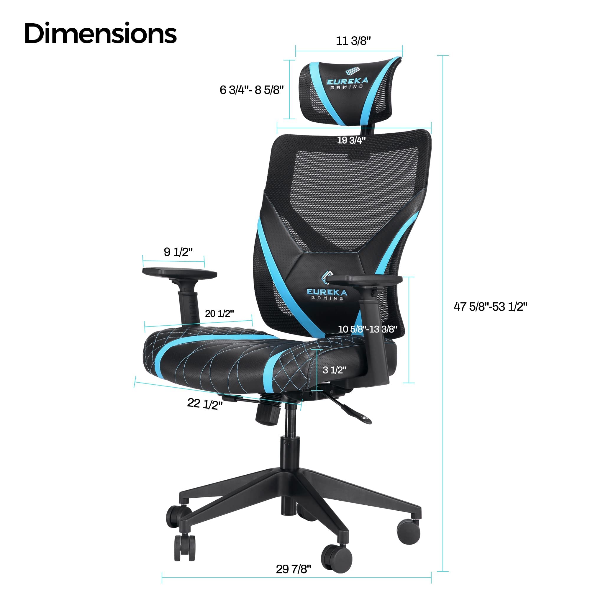 EUREKA ERGONOMIC Gaming Chair,Video Game Chairs PC Mesh Gaming Computer Chair with Adjustable Lumbar Support Headrest Armrest Gamer Desk Chair with for Adults Teens, Blue