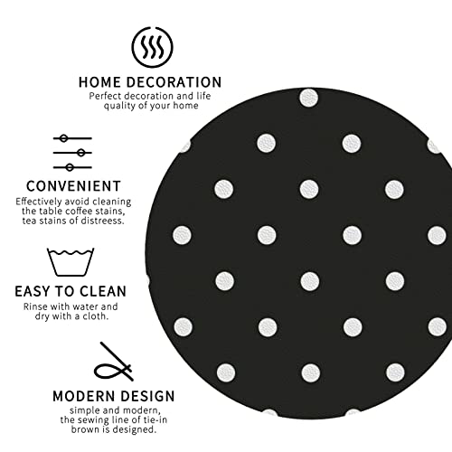 Black and White Polka Dot Print Pattern Leather Drinks Coasters Set of 6, Housewarming Gift, Suitable for Kinds of Cups