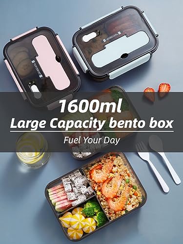 Bento Box Adult Lunch Box, 1600ML Bento Lunch Containers for Adults, Modern Minimalist Design Bento Box with Utensil, Leak-Proof Lunchbox Bento Box for Dining Out, Work, Picnic, Pink