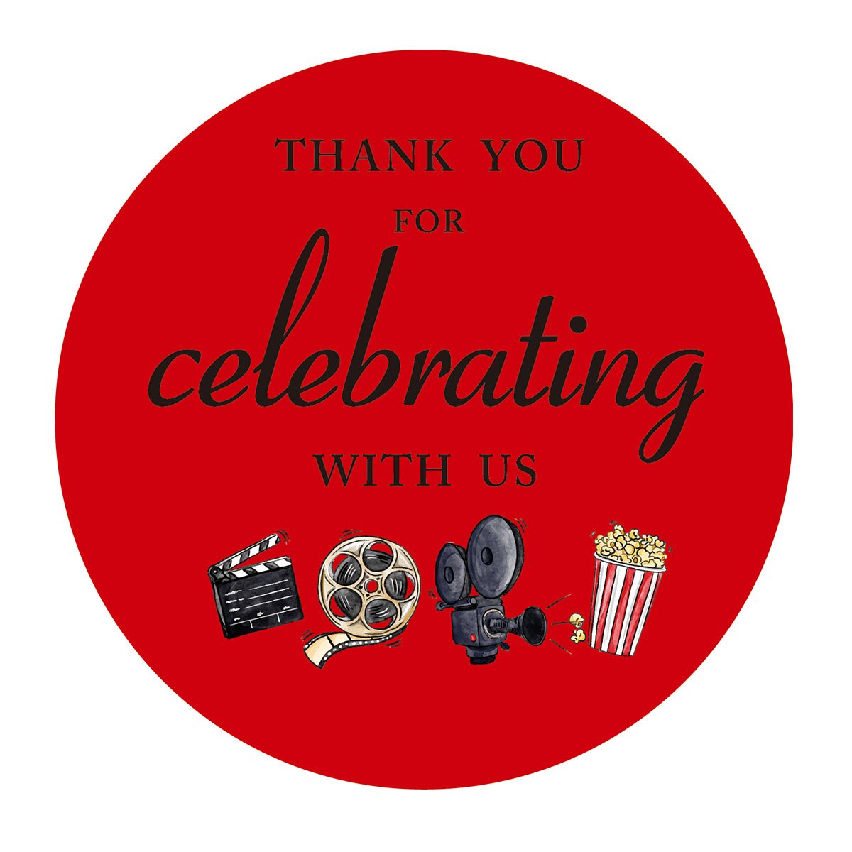 MAGJUCHE Movie Night Thank You Stickers, Cinema Theater Themed Birthday or Other Party Favor Sticker Labels, 2 inch, 40-Pack