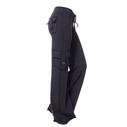 Bootcut Yoga Pants with Button Pockets for Women Palazzo Pant Plus Size Workout Gym Sweatpants Wide Leg Cargo Trousers Black