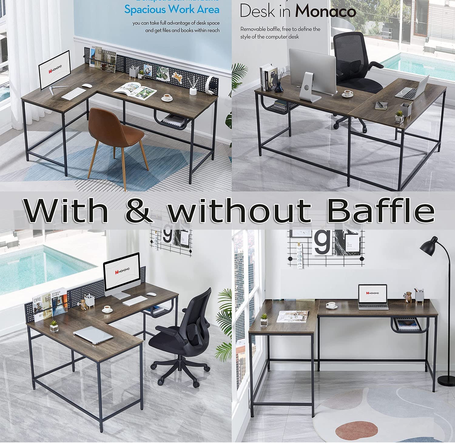 WOHOMO L Shaped Desk 65 Inch No Screw Quick Lock Computer Desk with Storage Basket Gaming Corner Writing Workstation Table with Shelf for Home Office Easy to Assemble, Walnut