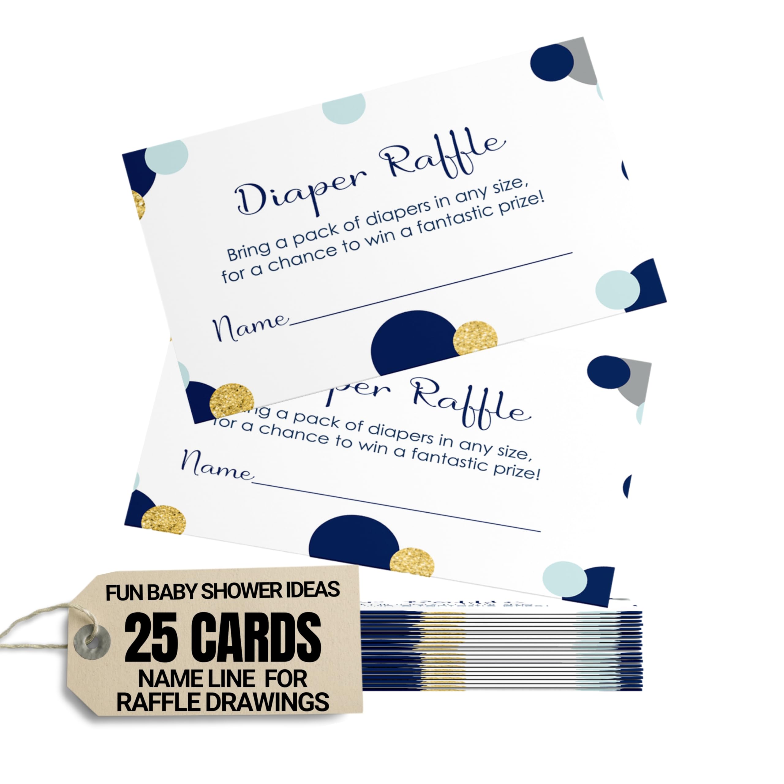 Navy and Gold Diaper Raffle Tickets, Boys Baby Shower Games for Prizes, Baby Shower Diaper Raffle Invitation Insert Cards, 25 Pack
