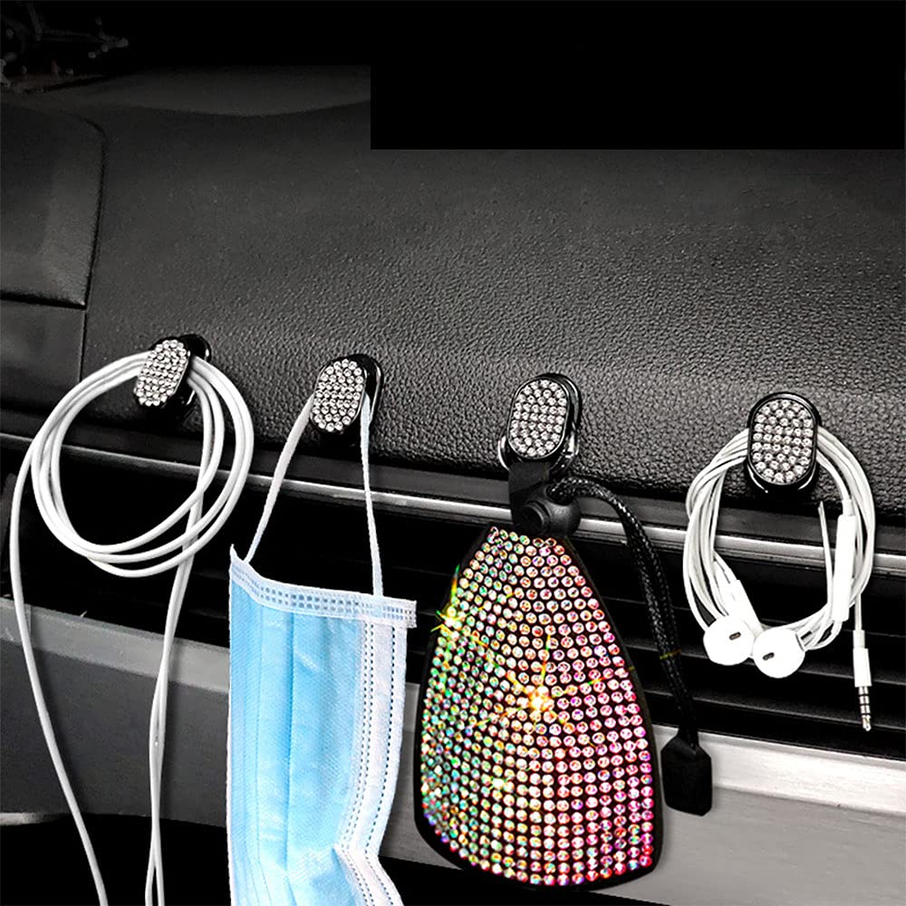 MINGZAIQIPEI Bling Car Mini Hooks, Crystal Adhesive Hook for Hat Coat Towel Key, Decorative Diamond Car Hooks Stick on Dashboard, Wall Hanging Mask Holder for Home and Car,4 Pack (Black)