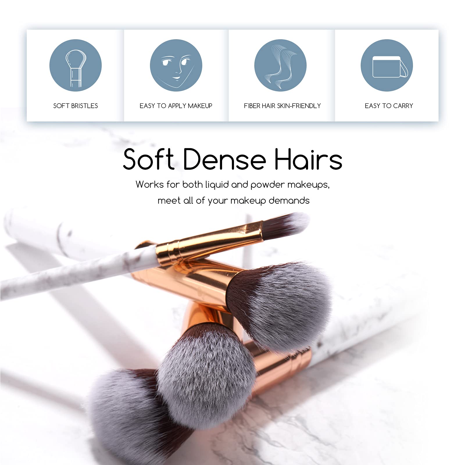 SNSLXH Marble Makeup Brushes with Makeup Bag | Premium Synthetic Foundation Powder Concealers Blending Eye Shadows Face Makeup Brush Set(17 Pcs)