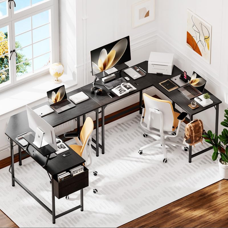 COMHOMA L Shaped Gaming Desk with LED Lights, 51" Gaming Corner Desk with Monitor Stand, Sturdy Home Computer Office Desk with Storage Bag, PC Gaming Table, Gaming Table for Writing Workstation, Black