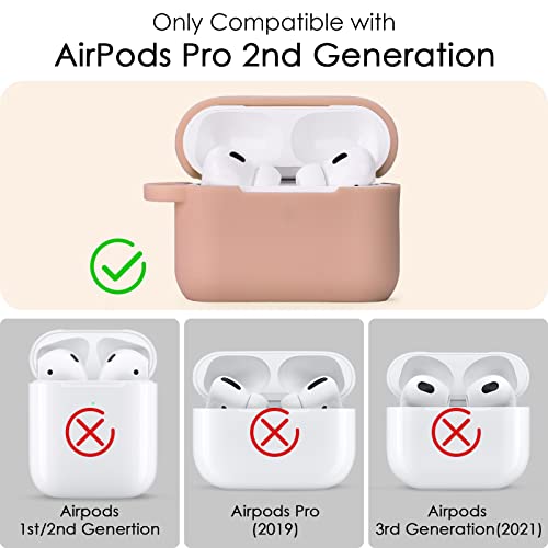Case for Airpods Pro 2nd Generation - VISOOM Airpods Pro 2 Cases Cover Women 2022 Silicone iPod Pro 2 Earbuds Wireless Charging Cases Girl Bling Keychain for Apple Airpod Gen Pro 2(Milk Tea)