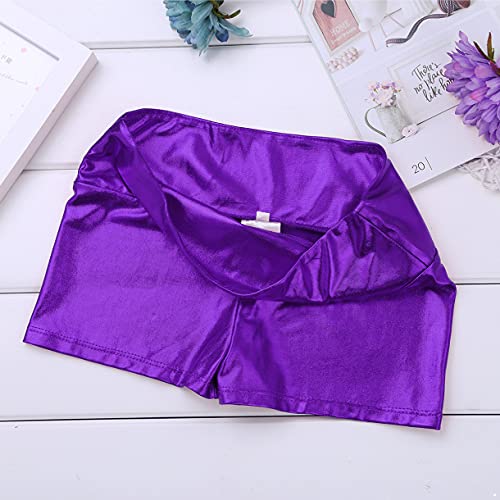 easyforever Girls Shiny Metallic Dance Booty Shorts Gymnastics Athletic Yoga Shorts Ballet Dance Hot Pants Bottoms Purple 6 Years
