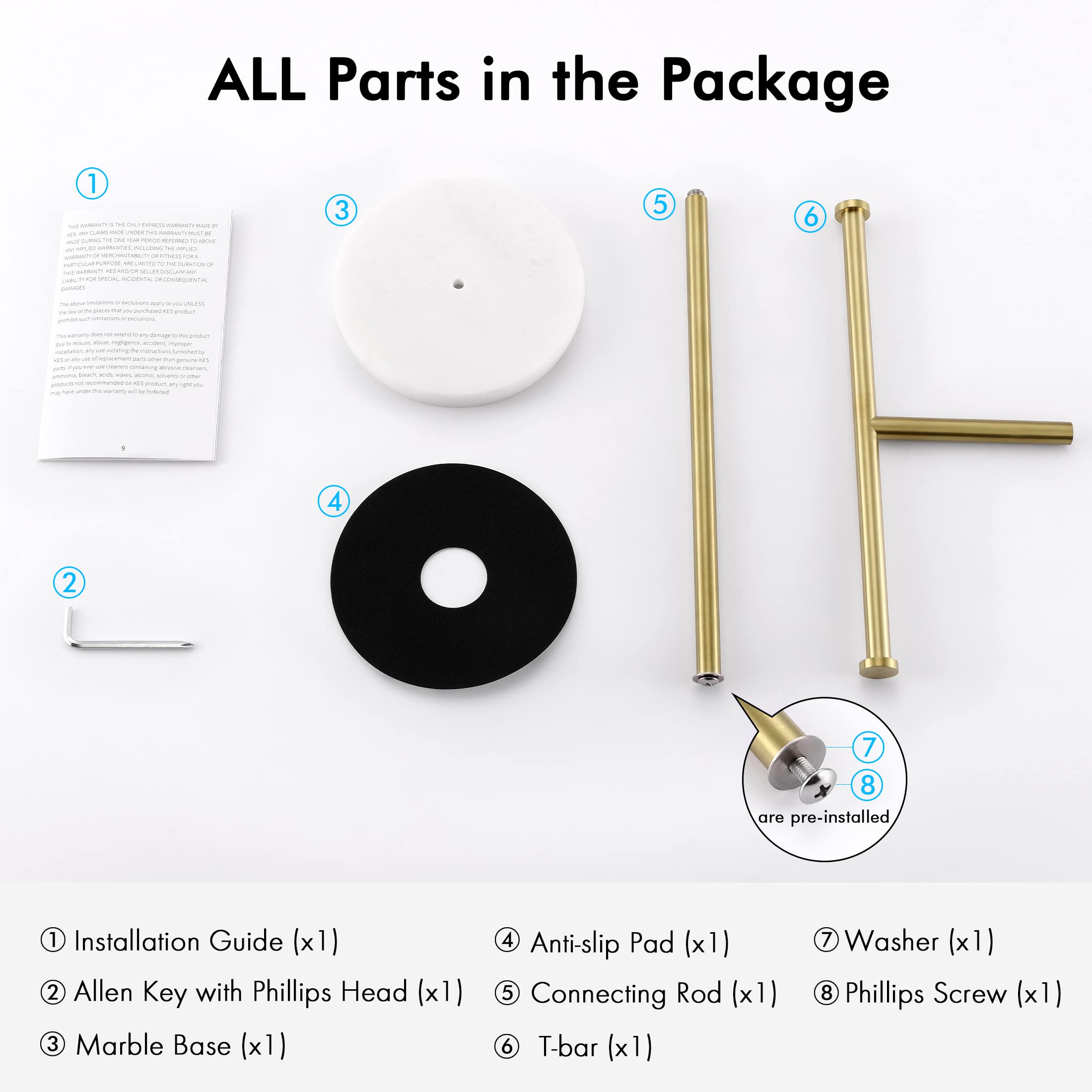 KES Gold Towel Rack Countertop, Hand Towel Stand 16.5" Height T-Shape Bath Towel Rack, Hand Towel Holder with Marble Base, Small Towel Rack Weighted Base SUS304 Stainless Steel, BTH205S14B-BZ