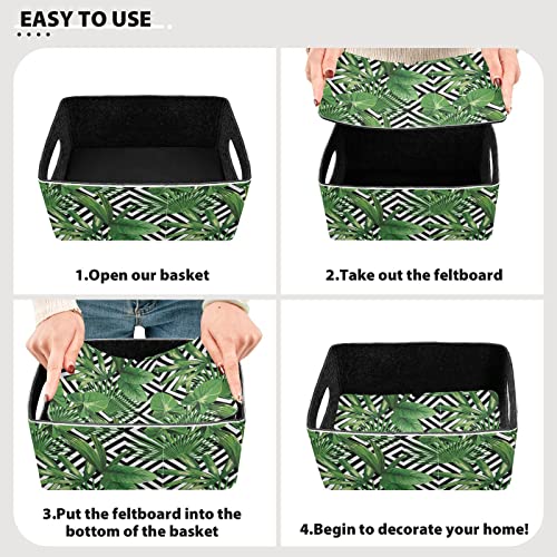 Exotic Jungle Palm Leaves Storage Basket Felt Storage Bin Collapsible Storage Box Shelves Cloth Baskets Organizer for Kids Bedroom Magazine