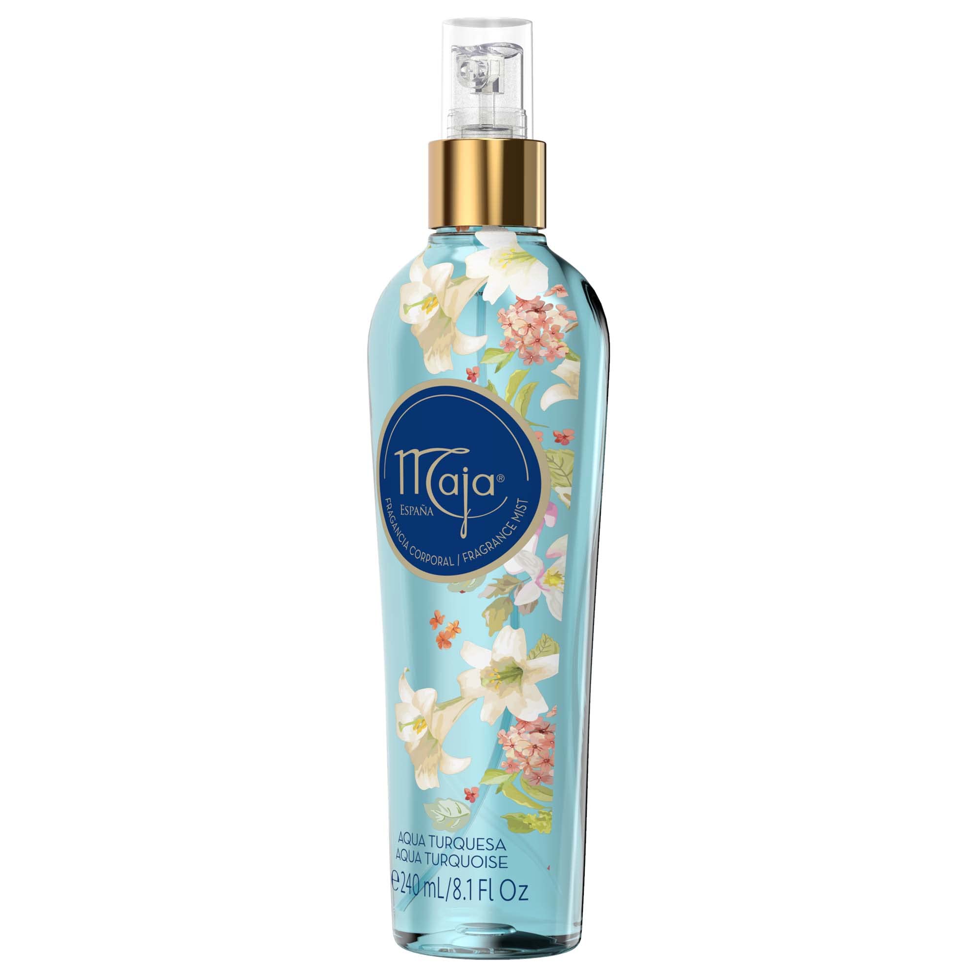 Maja Aqua Turquoise Mist, Perfumed Body Mist with Floral and Aquatic notes to leave a spray of freshness, Refresh your Body, Fresh Scented, Aqua Turquoise Fragrance, 8.1 FL Oz, Spray Bottle.