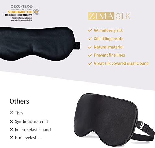 ZIMASILK 100% 22 Momme Mulberry Silk Sleep Mask for Sleeping, Filled with Premium Mulberry Silk, Softest & Breathable Silk Eye Sleeping Mask (Black)
