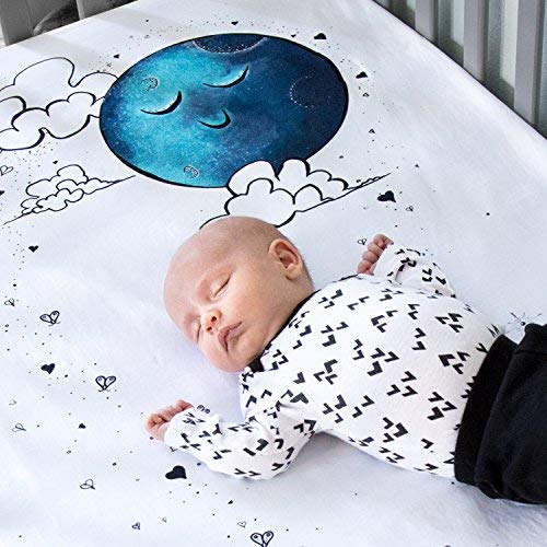 JumpOff Jo - Fitted Crib Sheet, Super Soft 100% Cotton Sheet for Standard Crib Mattresses and Toddler Beds, 28 in. x 52 in, Storytelling Designs - Mama Bear Blue