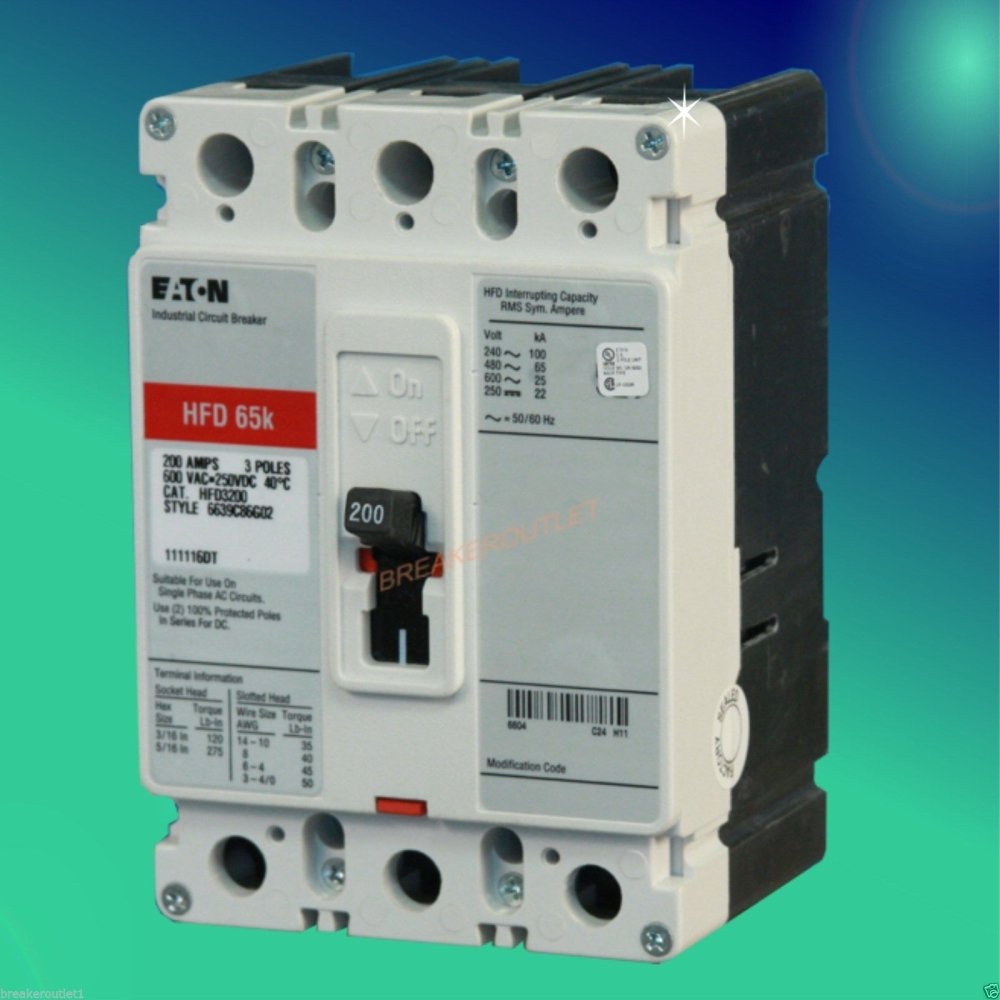 New Cutler-Hammer Eaton HFD3200 Circuit Breaker 3 Pole 200A 600V 65kA Series C