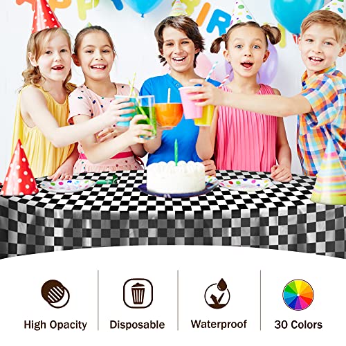 Exquisite 12-Pack - Premium Plastic Tablecloth 84 Inch Round Table Cover - Checkered