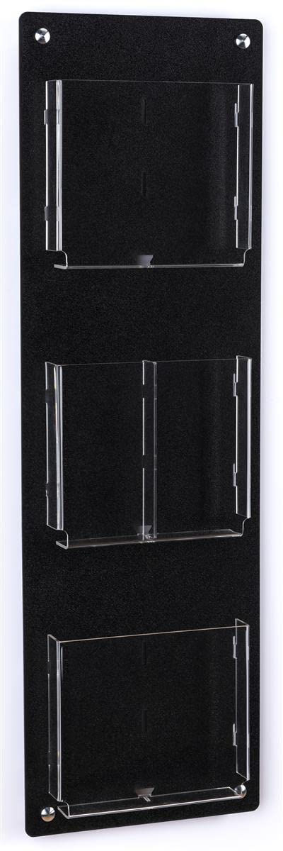 Displays2go Tiered Magazine Holder for Wall, 3-6 Adjustable Pockets, Frameless Acrylic - Black (2RP3BLK)
