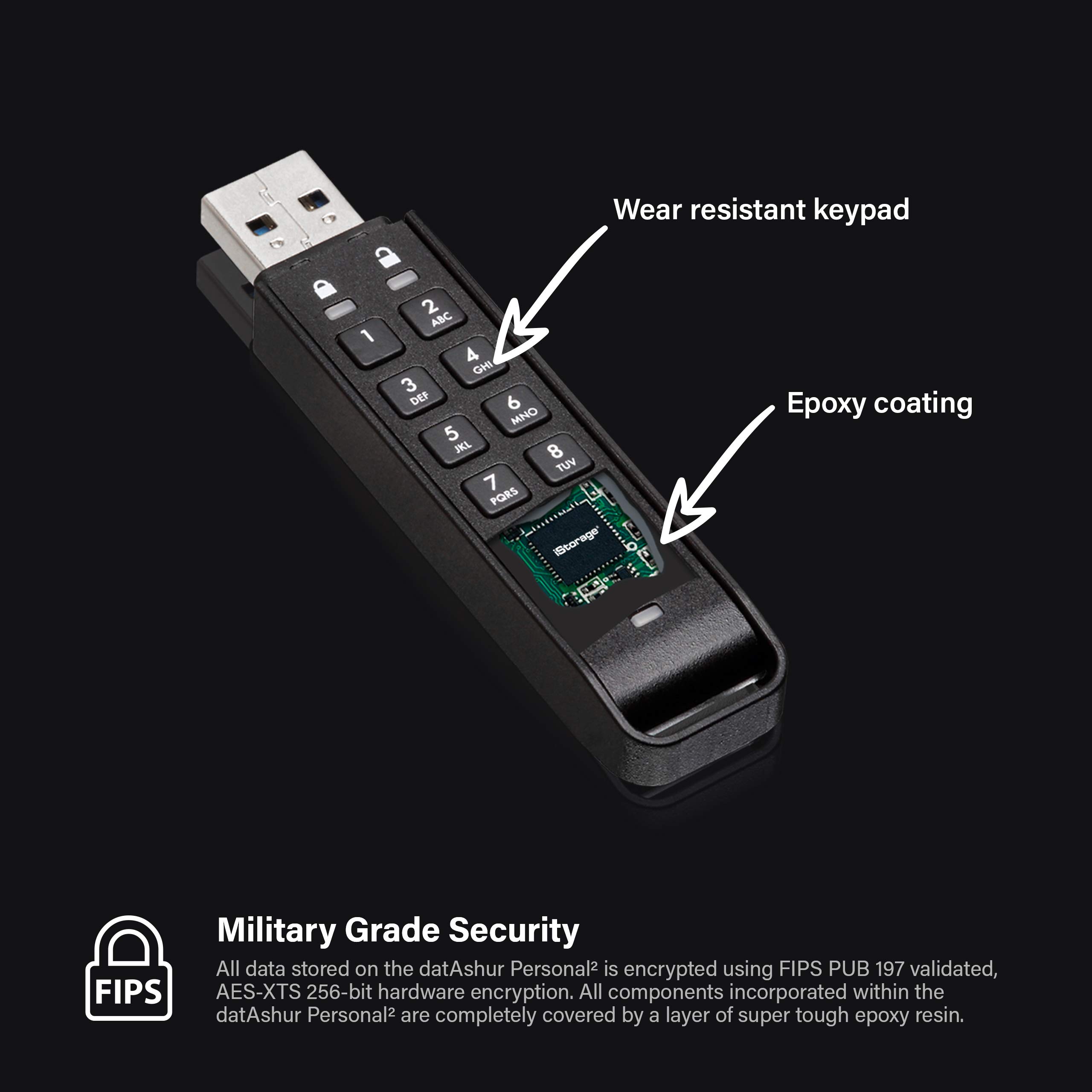 iStorage datAshur Personal2 16 GB | Secure Flash Drive | Password Protected | Portable | Military Grade Hardware Encryption