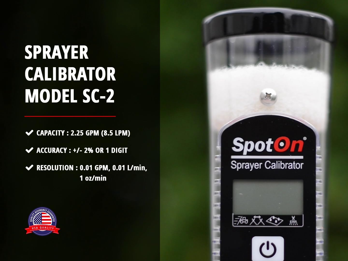 SpotOn SC-2 Sprayer Calibrator - Digital Nozzle Flow Meter for Precise Chemical Application - Pesticide & Fertilizer Rate Calculator - Quickly Check Flow Rate of Sprayer Nozzles