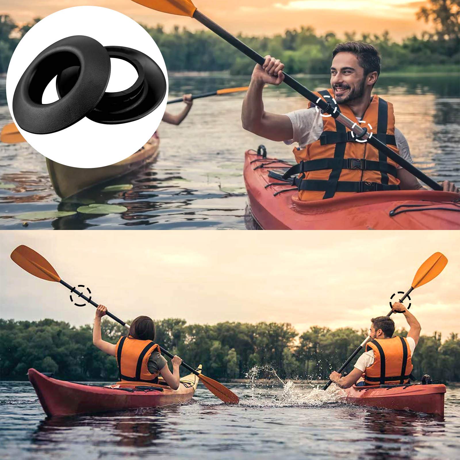 6Pcs Rubber Kayak Paddle Drip Rings Universal Canoe Paddle Drip Ring Keep Hand Dry Paddle Drip Rings for Kayak Canoe Paddle Accessories