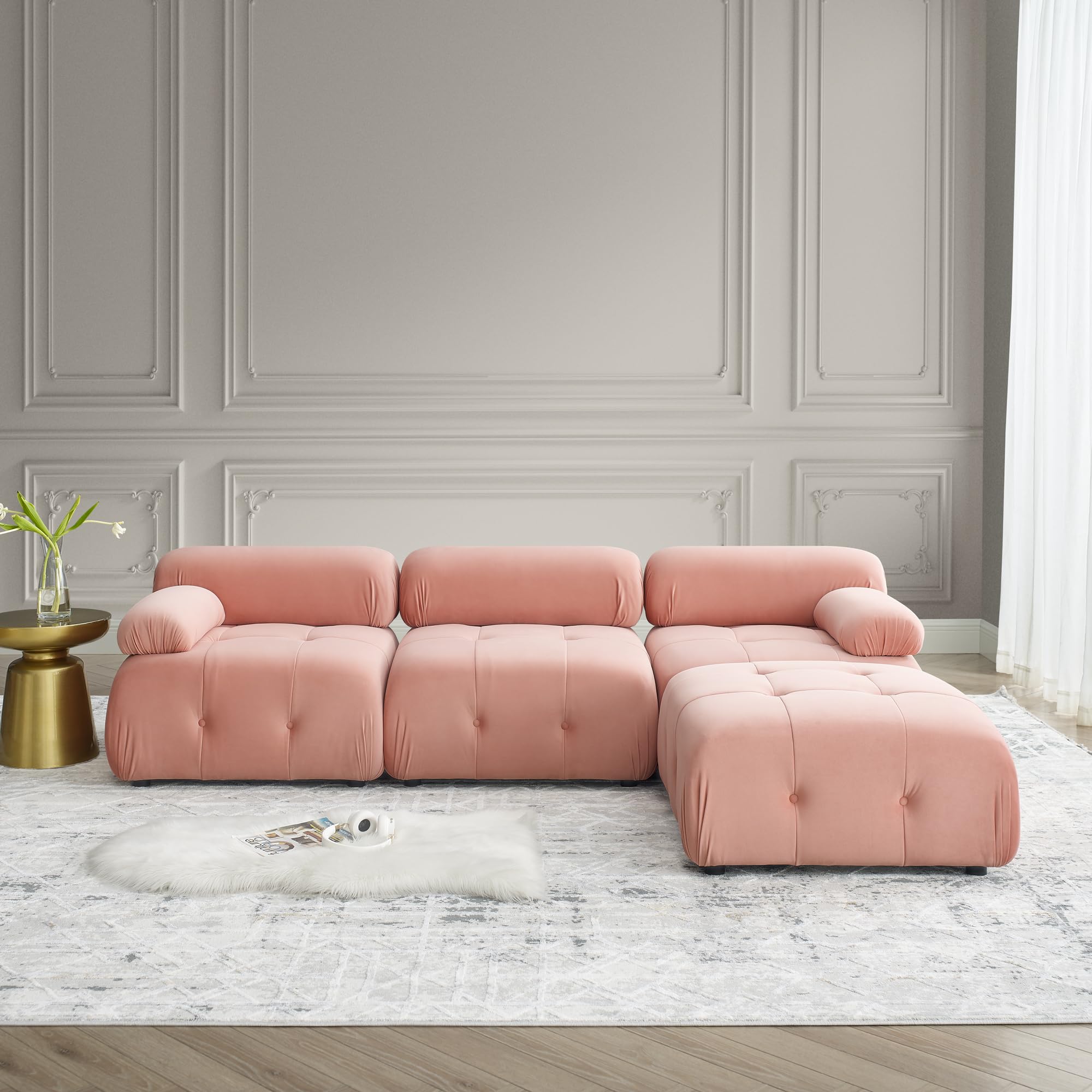 Beyetsea Cloud Modular Sectional Sofa,Cloud Modern Pink Velvet Plush Sectional Sofas Couch Modernos para Sala 2024 Bubble Couches for Living Room Bedroom Apartment (Pink Velvet )