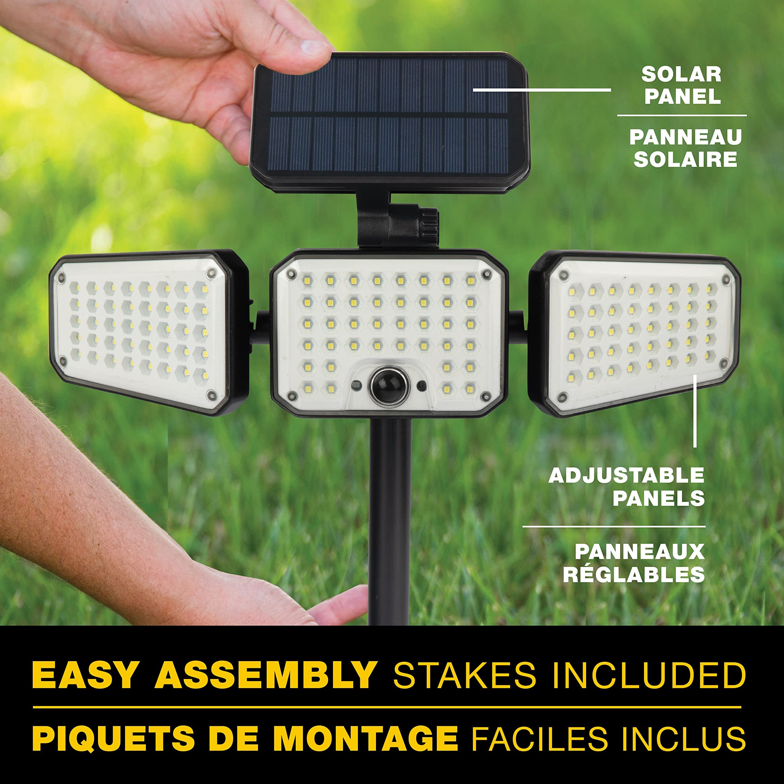 Bionic Flood Light Max 2 Pk, 500 Lumen Super Bright Solar Motion Sensor Outdoor Lights, LED Solar Flood Lights Outdoor Motion Sensor Waterproof Solar Security Lights, 360° 3 Panel Design As Seen on TV