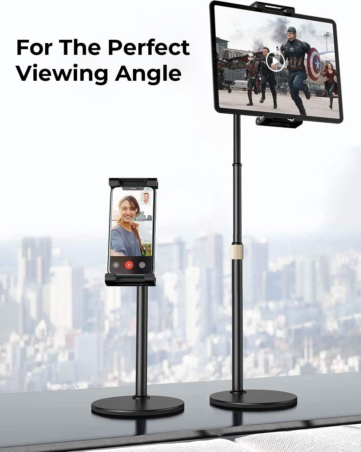 LISEN for iPad Stand for Desk Portable Monitor Stand Adjustable Tablet Stand, Thick Case Friendly iPad Pro Holder Fits(4.7"-15.6") iPad Pro 12.9/10.9/10.2 Air Mini 4 3 2 Fire Tab Nexus Kindle, Black