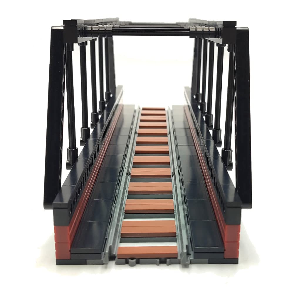 Classic Train Building Bridge City Passenger Express Train Tracks Toys Accessories Railroad Construction Building Block Compatible with Major Brand (Black Bridge)