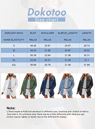 Dokotoo Women's Washed Boyfriend Oversized Lapel Button Up Long Sleeve Denim Trucker Jacket Distressed Ripped Denim Jackets Fashion Distressed Jean Jacket for Women with Pockets, (US 8-10) M,Sky Blue