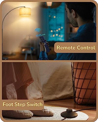 EDISHINE Arc Floor Lamp with Remote Control, Modern Floor Lamp with 5 Color Temperature & Dimmable Bulb, Metal Standing Lamps with Hanging Shade for Living Room, Bedroom, Office, Black