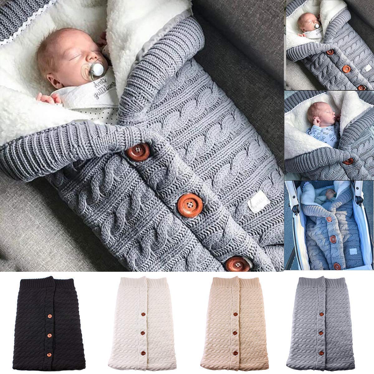 Unisex Babies Stroller Wrap Knit Sweater Blanket Newborn Baby Soft Thick Fleece Swaddle Blankets for Girls Boys
