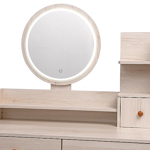 CIATRE Elegant Vanity Table Set with LED Mirror and Spacious Storage, Adjustable Length, and Stylish Design - Perfect for Your Makeup Routinecity