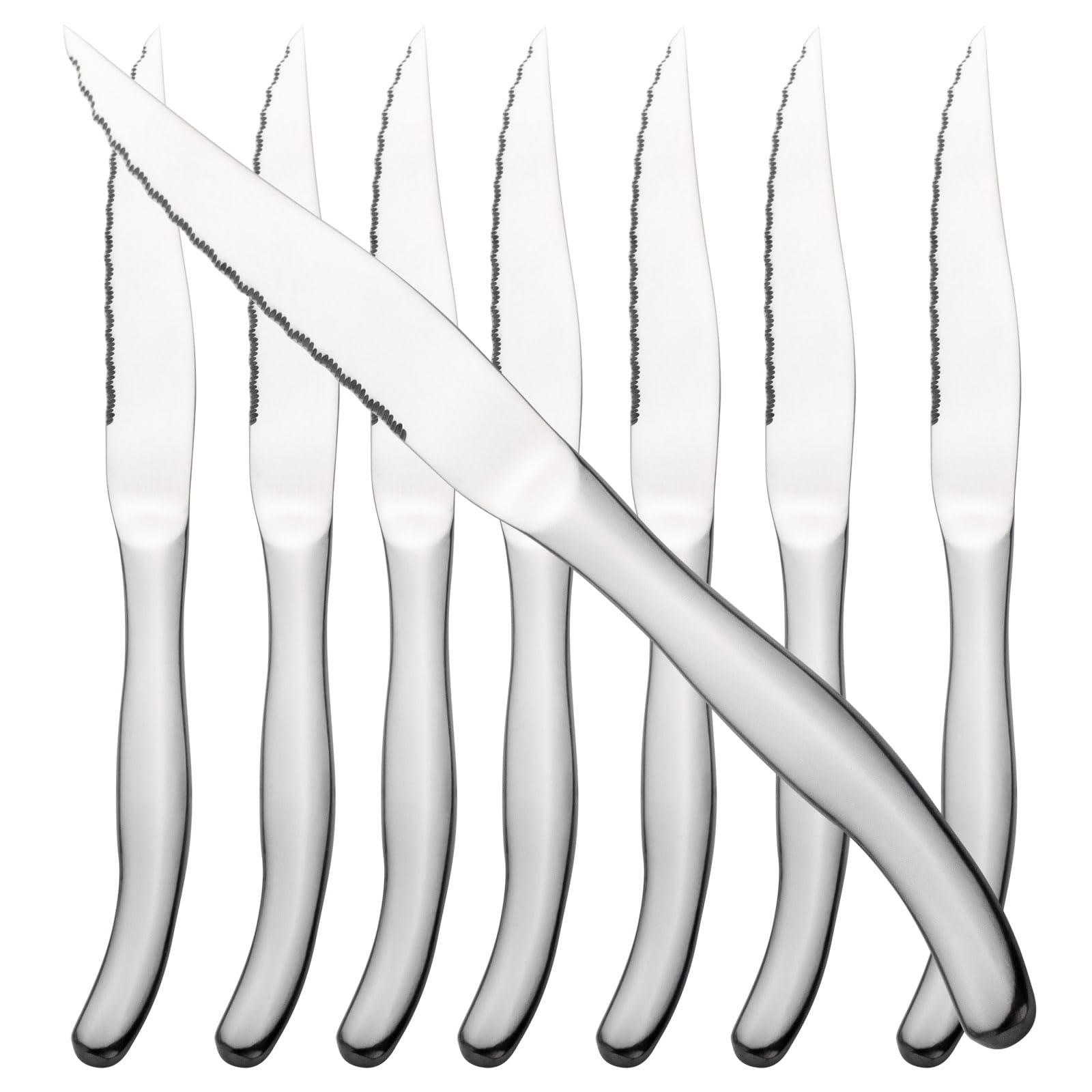 Alata 8-Piece Steak Knives Set, Stainless Steel Steak Knife set with Serrated Edge, Razor-Sharp, One-piece Forged Construction, Dishwasher Safe