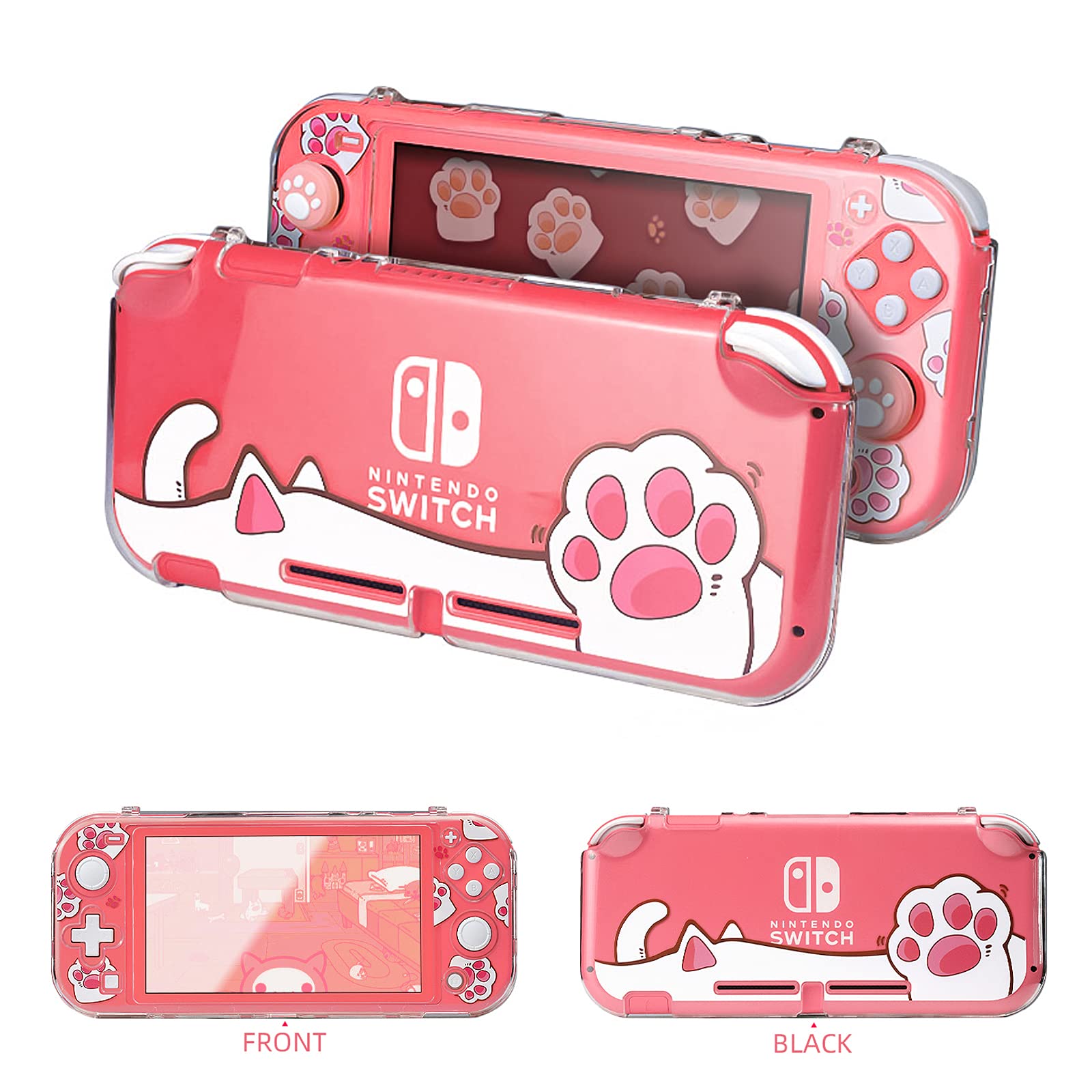 DLseego Protective Case for Switch Lite, Hard PC Clear Anti-Shock Split Cover with Cat-Pad Pattern
