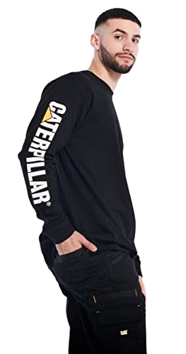 Caterpillar Men's Trademark Banner Long Sleeve Tee Shirts with Center Back Neck Wire Management Loop and CAT Logo, Black, X Large