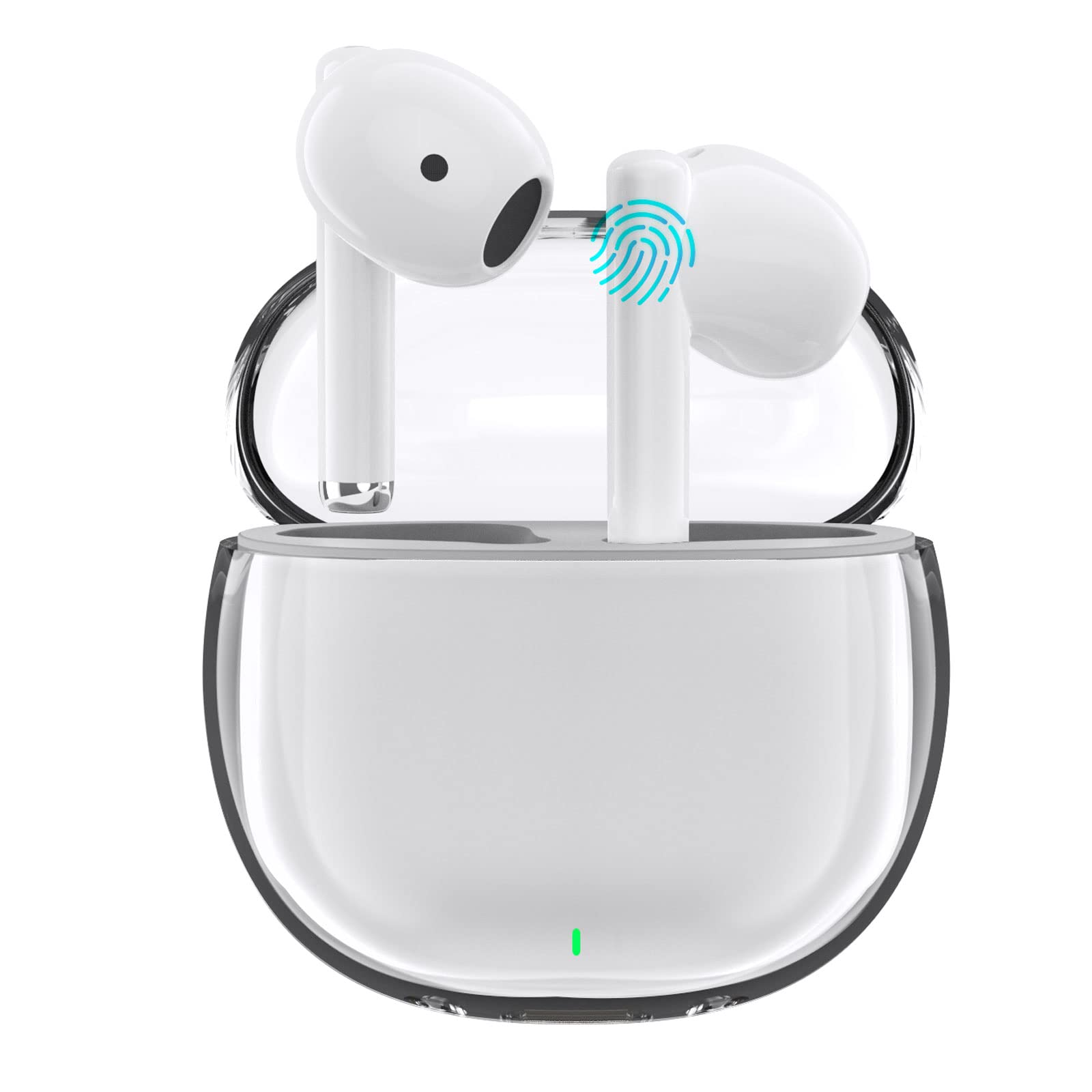 ACAGET Bluetooth 5.3 Earbuds White & iPhone 14 Pro Max Case Clear with Ring Kickstand, Sport Earphones with Over Ear Earhook and Protective Case for iPhone 14 Pro Max