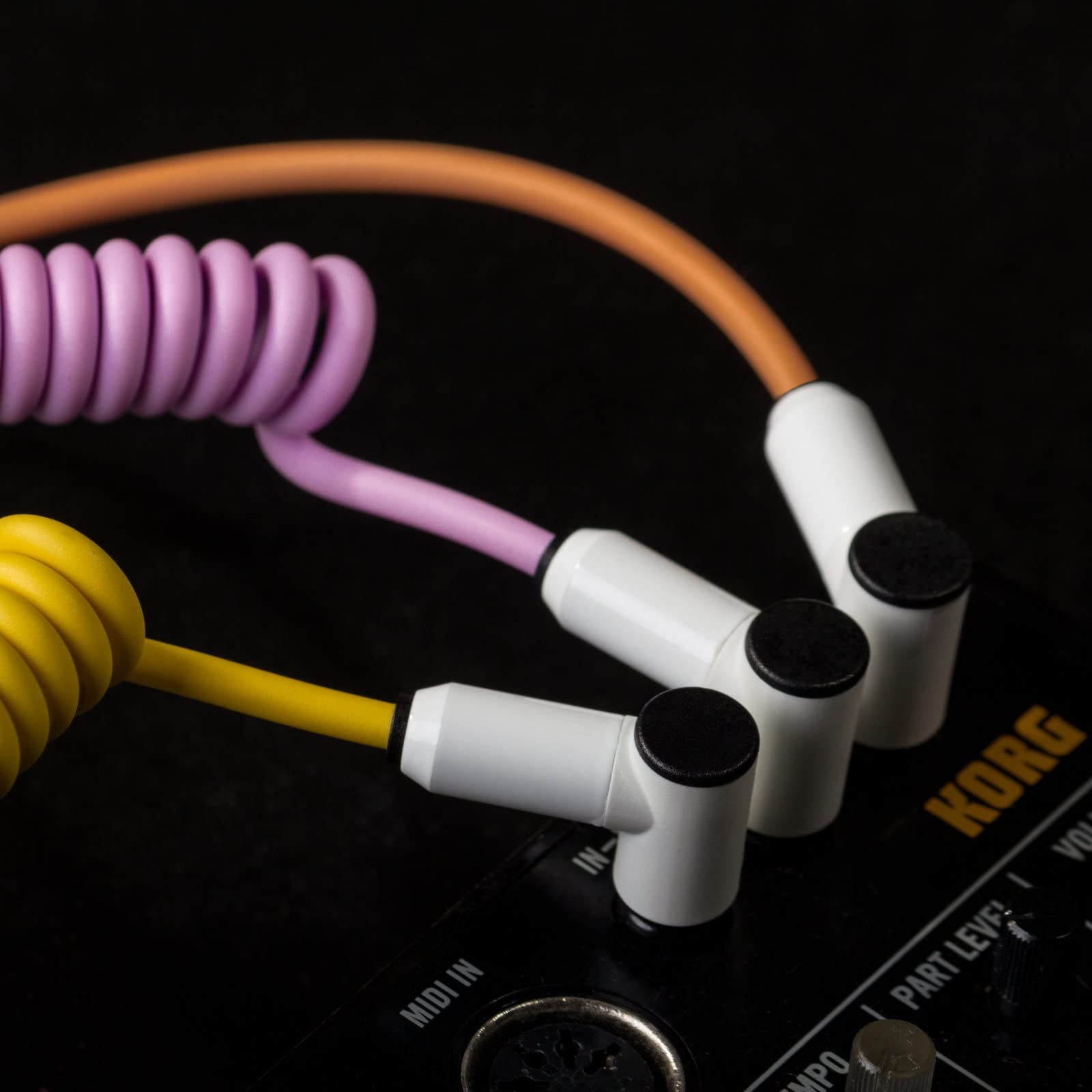 MyVolts Candycord Audio Cable, Angled Mini Jack to Angled Large Jack, Curly 100cm to 200cm, Sunset Peach Colour