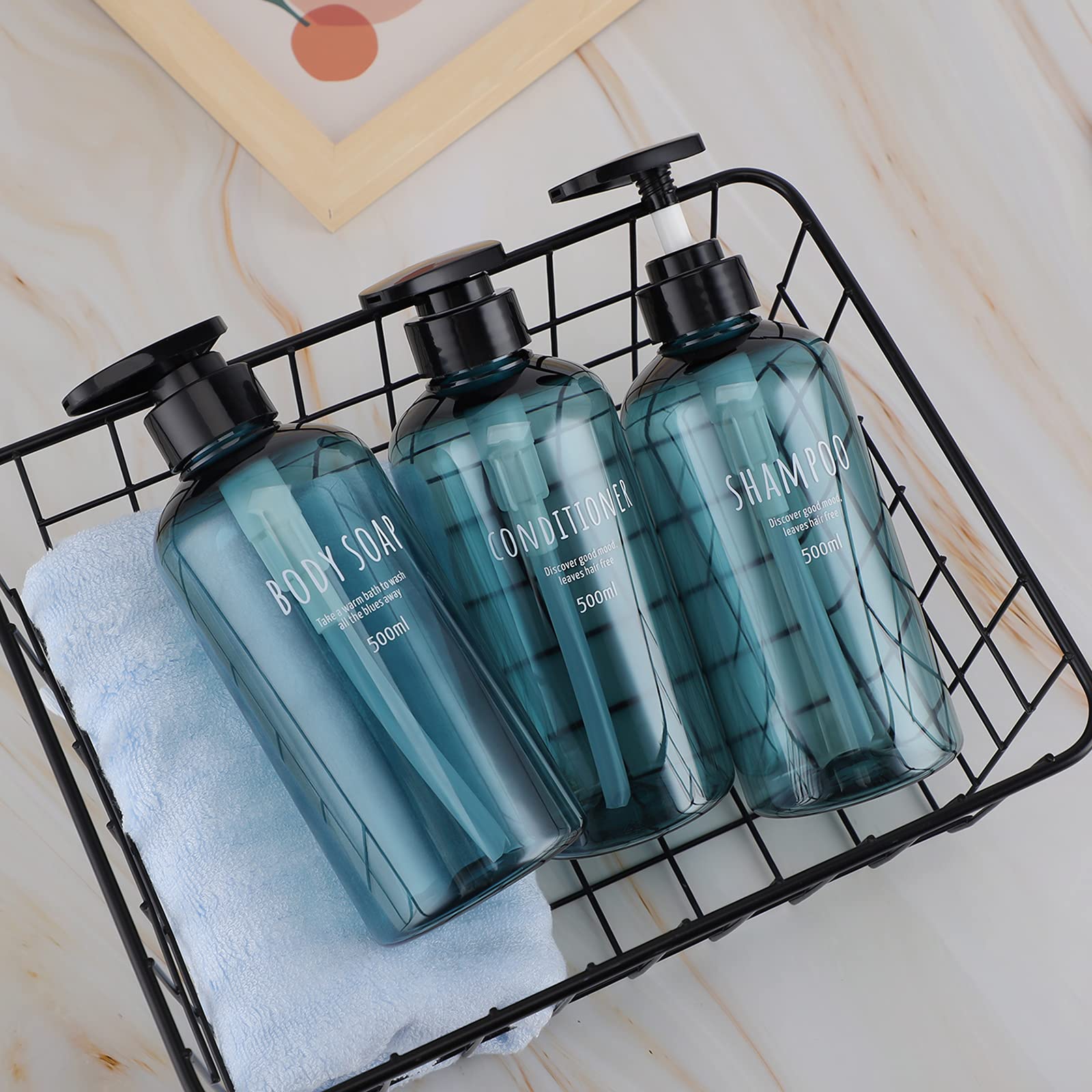 Segbeauty Shampoo Bottles with Pump, 16oz Empty Refillable Shower Bottle, 3 Pack 500ml Plastic Reusable Squeeze Lotion Dispenser for Shampoo and Conditioner Body Wash Liquid Soap Gel Bathroom Hotel