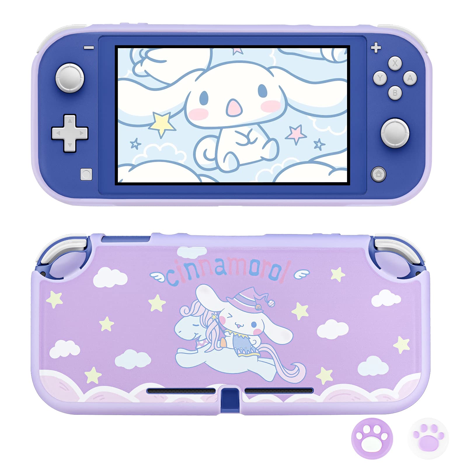 DLseego Protective Case Design for Switch Lite, TPU Cover Case Cute Rabbit Animal Pattern Shock-Absorption Design Hard Cover with 2 pcs Thumb Grips - Purple Rabbit