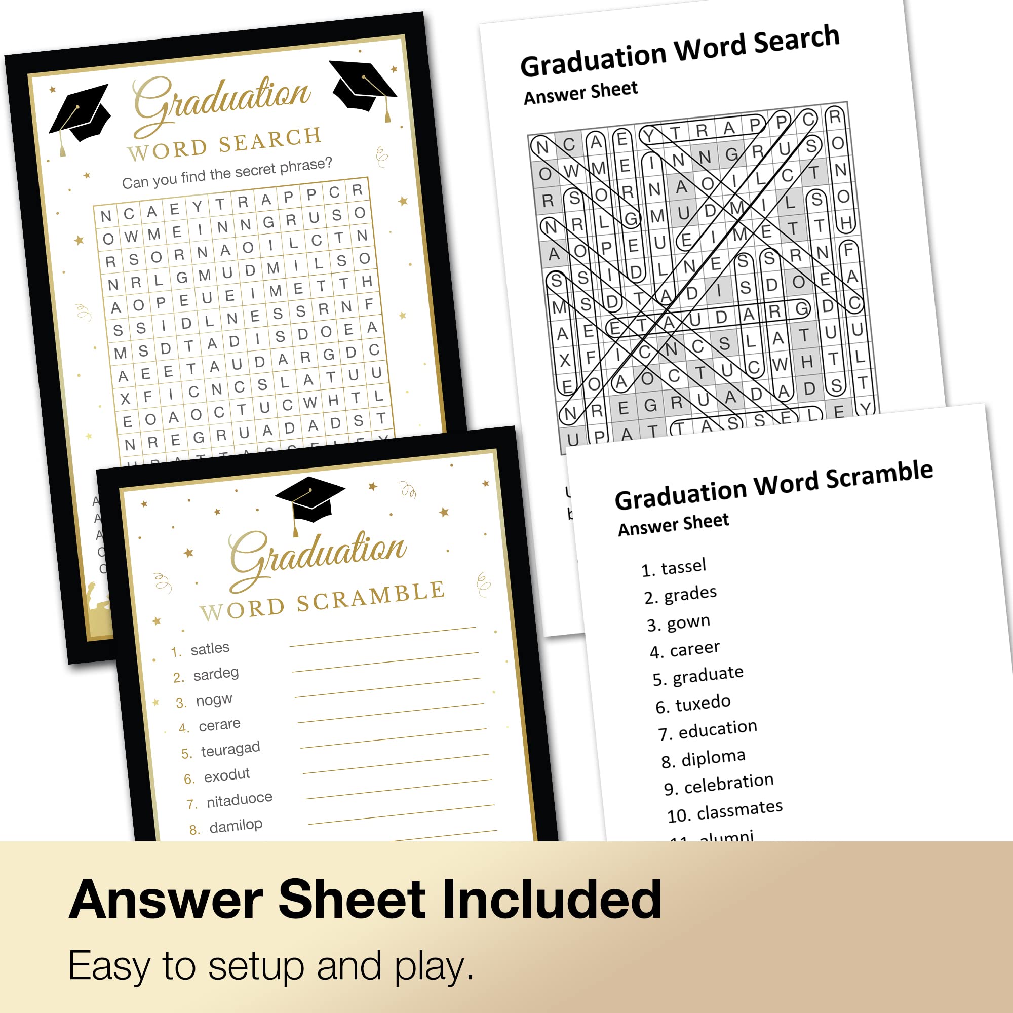 Papery Pop 2024 Graduation Party Games - Set of 4 Games for 30 Guests - Double Sided Cards - Graduation Party Supplies
