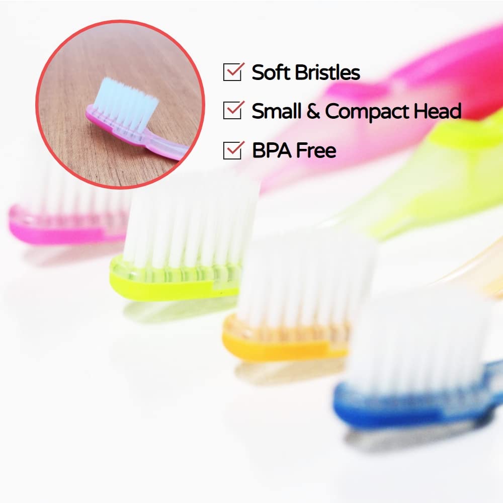 Niche Compact Head Kids Toothbrush and Children Toothbrush with Soft Bristles, For Sensitive Gums, Tapered,4 colors (6 Packs)