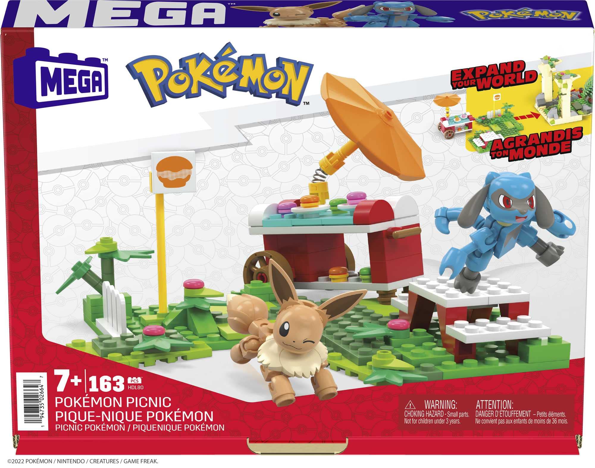 MEGA Pokémon Action Figure Building Toys Set, Pokémon Picnic with 193 Pieces, 2 Poseable Characters, Eevee and Riolu, Gift Idea for Kids