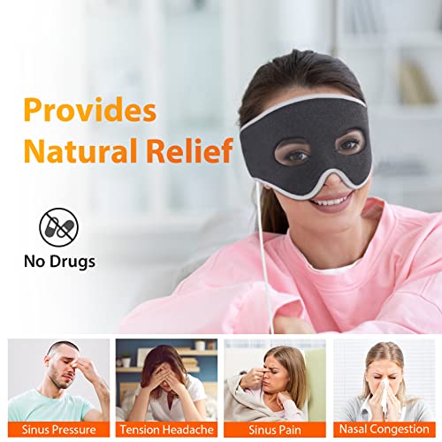 Comfheat USB Sinus Relief Mask Moist Heat Face Heating Pad for Sinus Pressure, Nasal Congestion, Sinusitis, Allergies, Stress, 3 Heat Settings, Warm Compress Therapy for Car Travel (Non-Rechargeable)