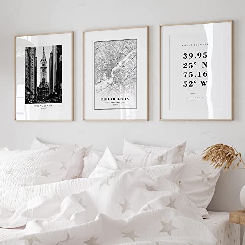 Dear Mapper Philadelphia United States View Abstract Road Modern Map Art Minimalist Painting Black and White Canvas Line Art Print Poster Art Print Poster Home Decor (Set of 3 Unframed) (16x24inch)