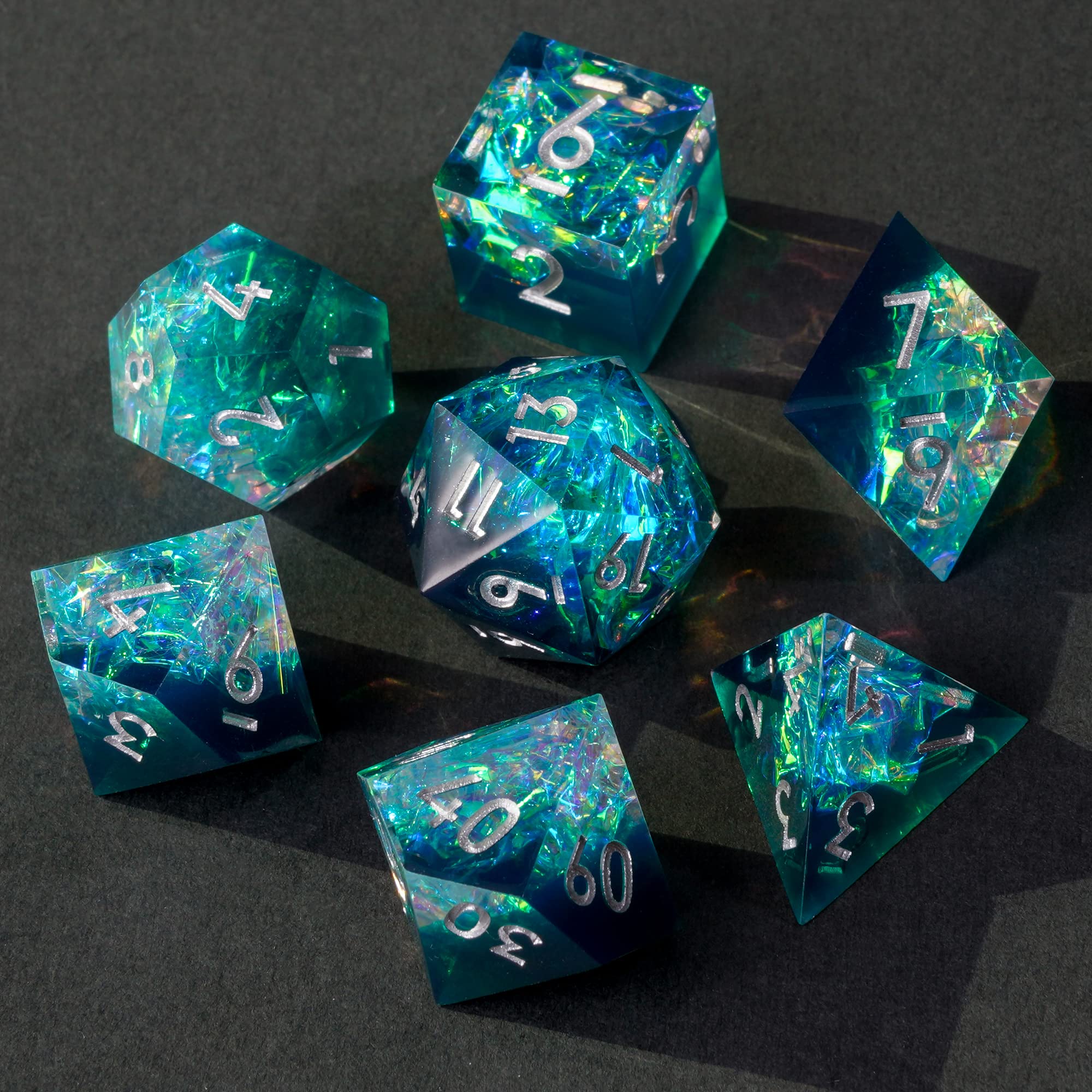 DND Dice Set Dungeon and Dragons Sharp Edge Dice Handmade Resin Polyhedral Dice RPG D20 Role Playing Gaming Dice for Party Games… (Style 5)