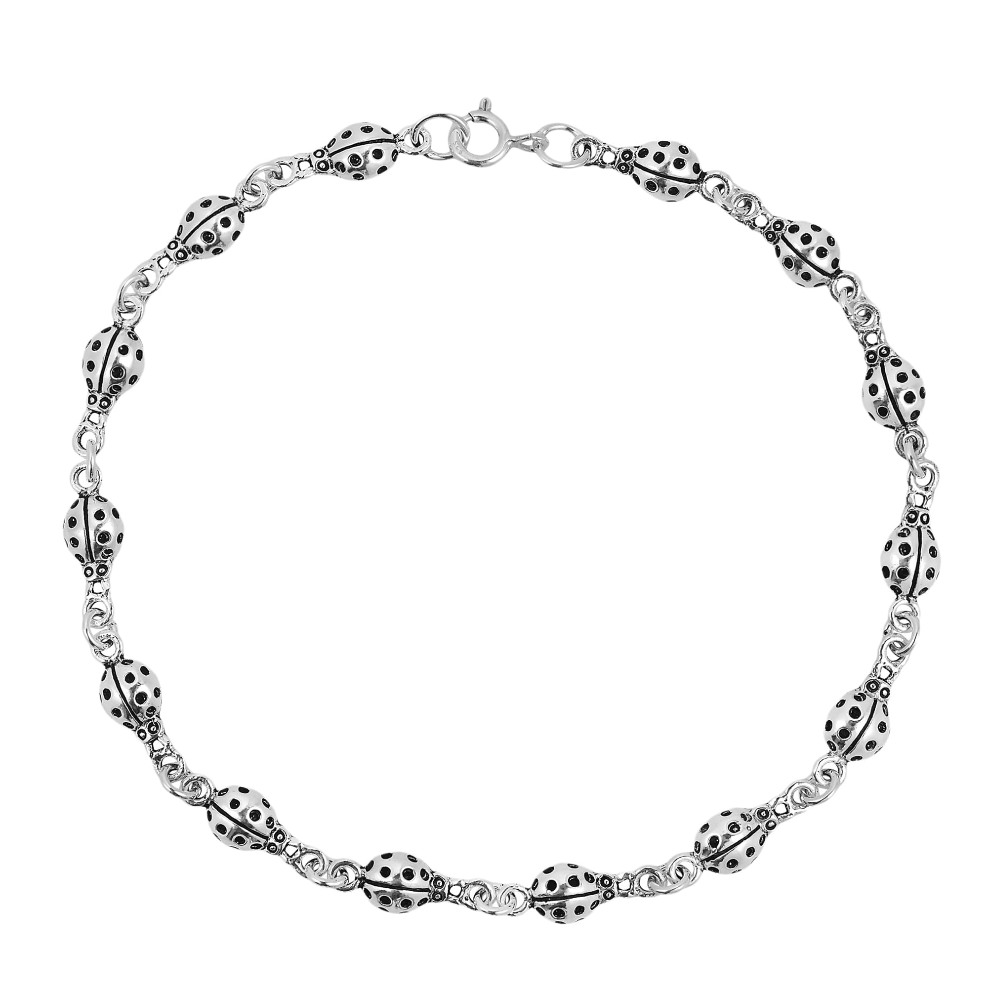 AeraVida Cute and Charming Ladybug .925 Sterling Silver Link Bracelet
