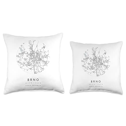 Brno Czech Republic Skyline Travel souvenir Brno Czech Republic Coordinates map Hometown Throw Pillow, 18x18, Multicolor